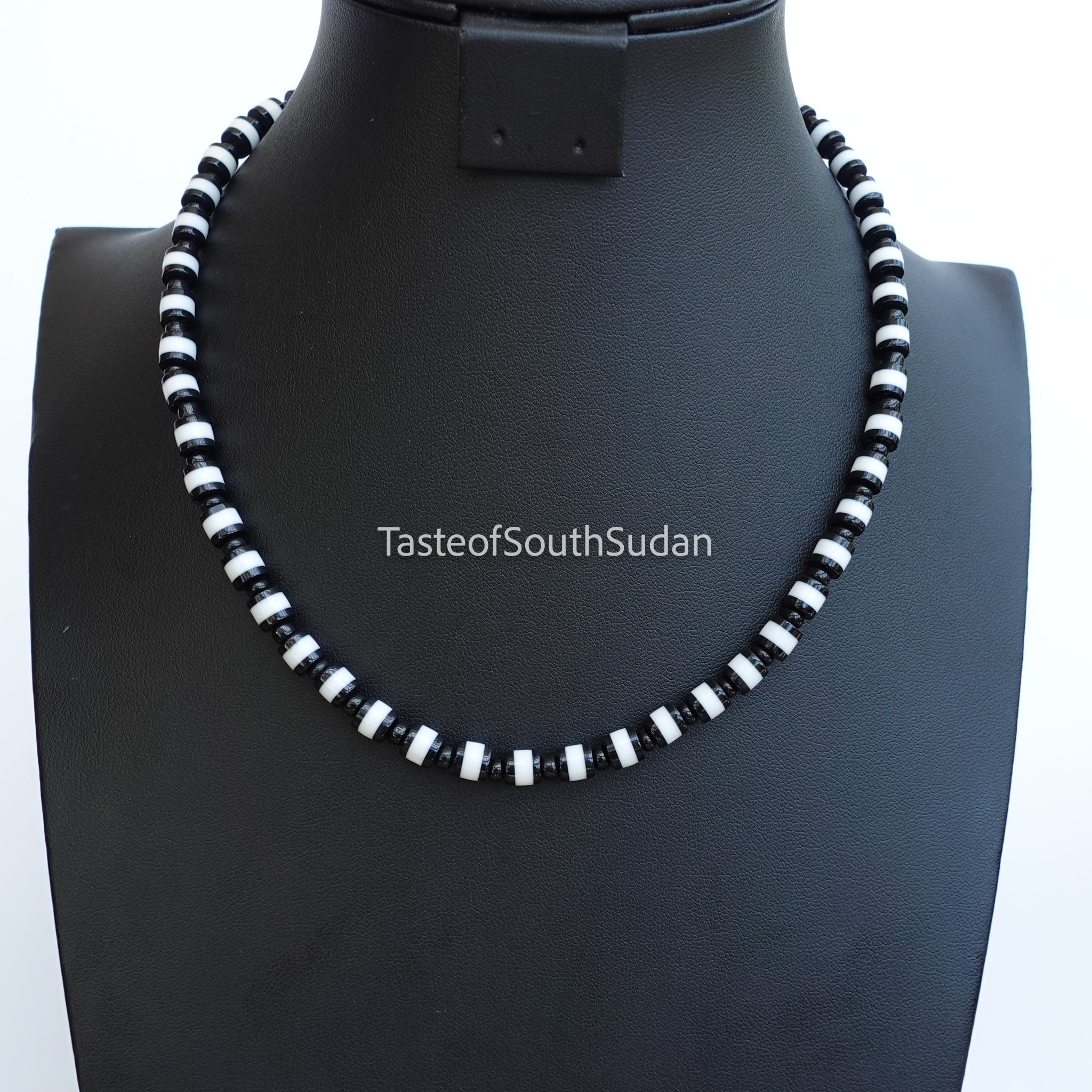 African Majok Beaded Black & White Necklace 16-18" Taste of South Suda ...